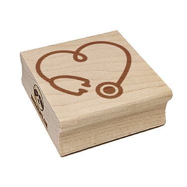 Heart Stethoscope Nurse Essential Worker Doctor Square Rubber Stamp for ...
