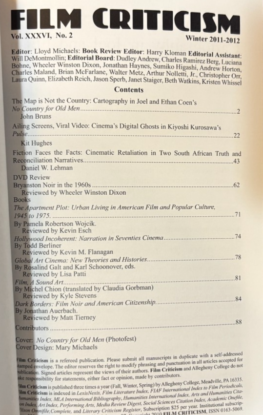 Film Criticism Magazine Winter 2011/12 - No Country For Old Men; Pulse ...