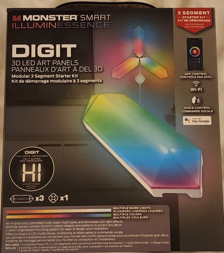Monster DIGIT 3 Panel Smart Modular 3D LED Art Panels Lights Starter ...