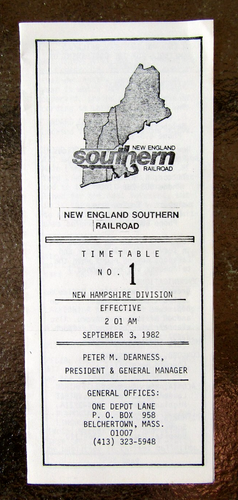 NEW ENGLAND & SOUTHERN RAILROAD EMPLOYEE TIMETABLE SEPTEMBER 3, 1982 NE ...