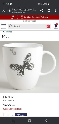LENOX FLUTTER MUG 3 5/8" - Black ButterflyGrey White | eBay