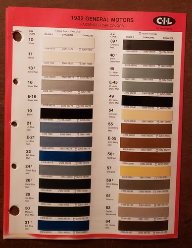 1982 GM Passenger & Commercial Auto Color Chips Chart Paint Codes ...