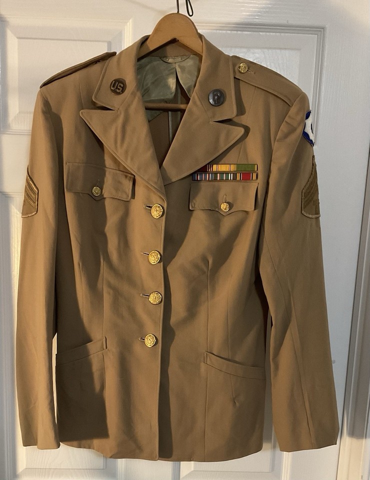 Vtg US Army WAC Woman Uniform 1944 KHAKI Tunic 14L Ribbons TECH 9th ...