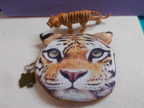 CUTE TIGER COIN PURSE WITH CHARM - VELOUR WITH ZIP - 11 1/2 x 10 cm NEW ...