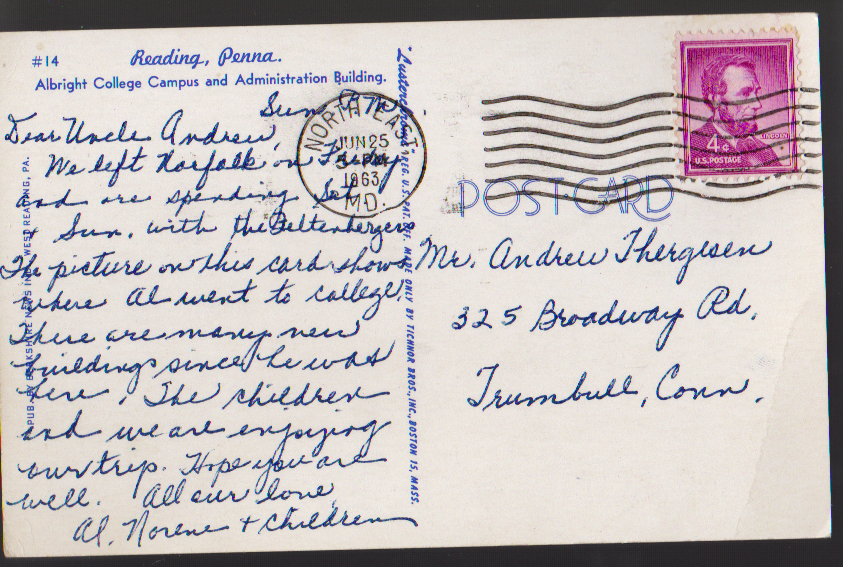 READING PENNSYLVANIA PA 1963 Albright College Campus Admin Bldg ...