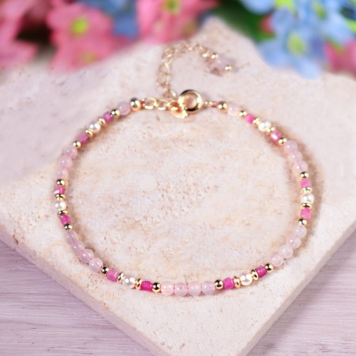 Rose Quartz & Pink Tourmaline Beaded Dainty Crystal Handcraft Women ...