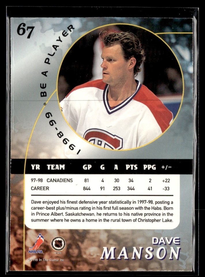 1998-99 In The Game Dave Manson #67 | eBay