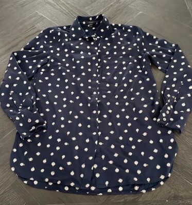 J.Crew Silk Tunic Blouse Navy Blue Tick Tock Alarm Clock Print Button ...