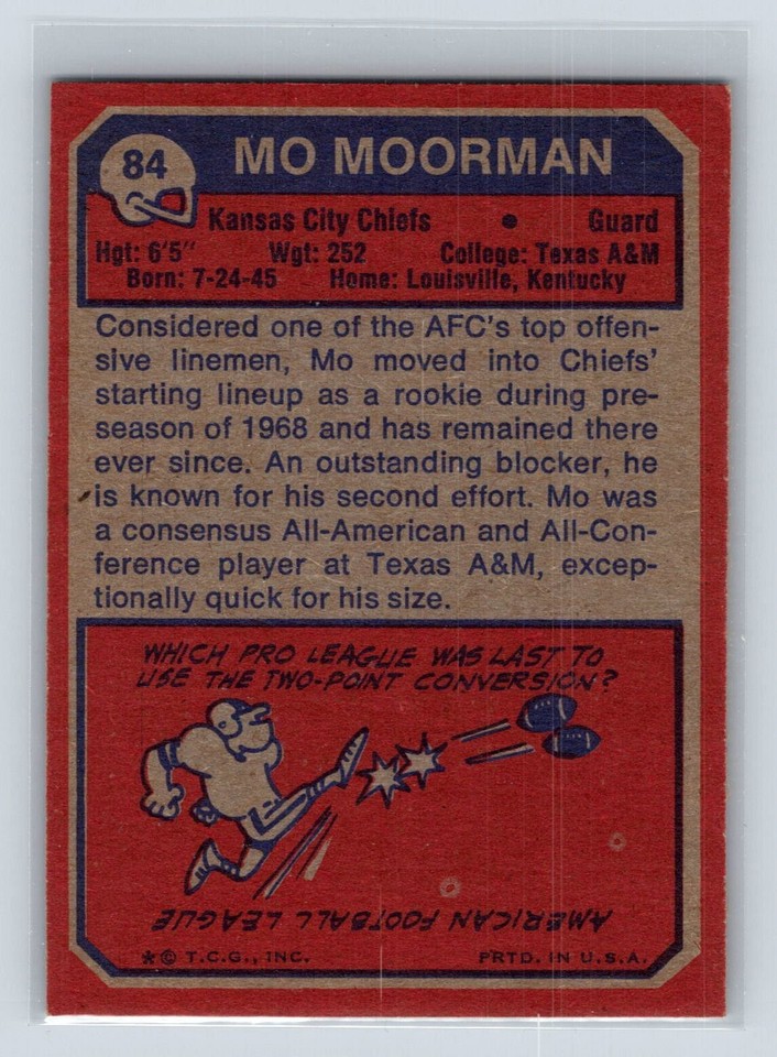 1973 Topps Football Mo Moorman #84 Kansas City Chiefs | eBay