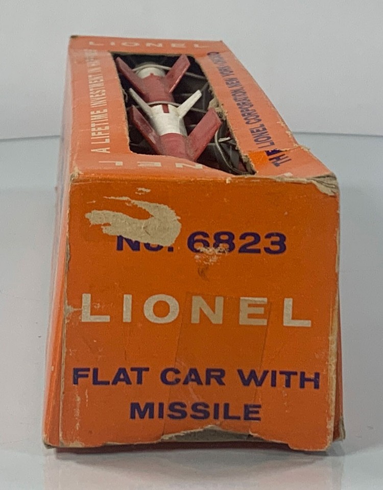 LIONEL O GAUGE 1959-1960 Postwar 6823 Flat Car Missile Orig Box VERY ...