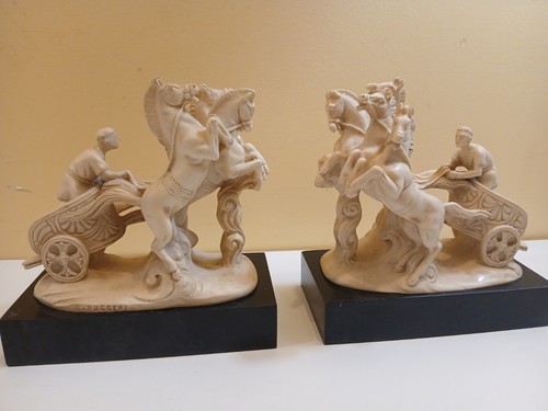 Gino Ruggeri Bookends Roman Gladiator Chariot w/ 4 Horses Sculpture ...