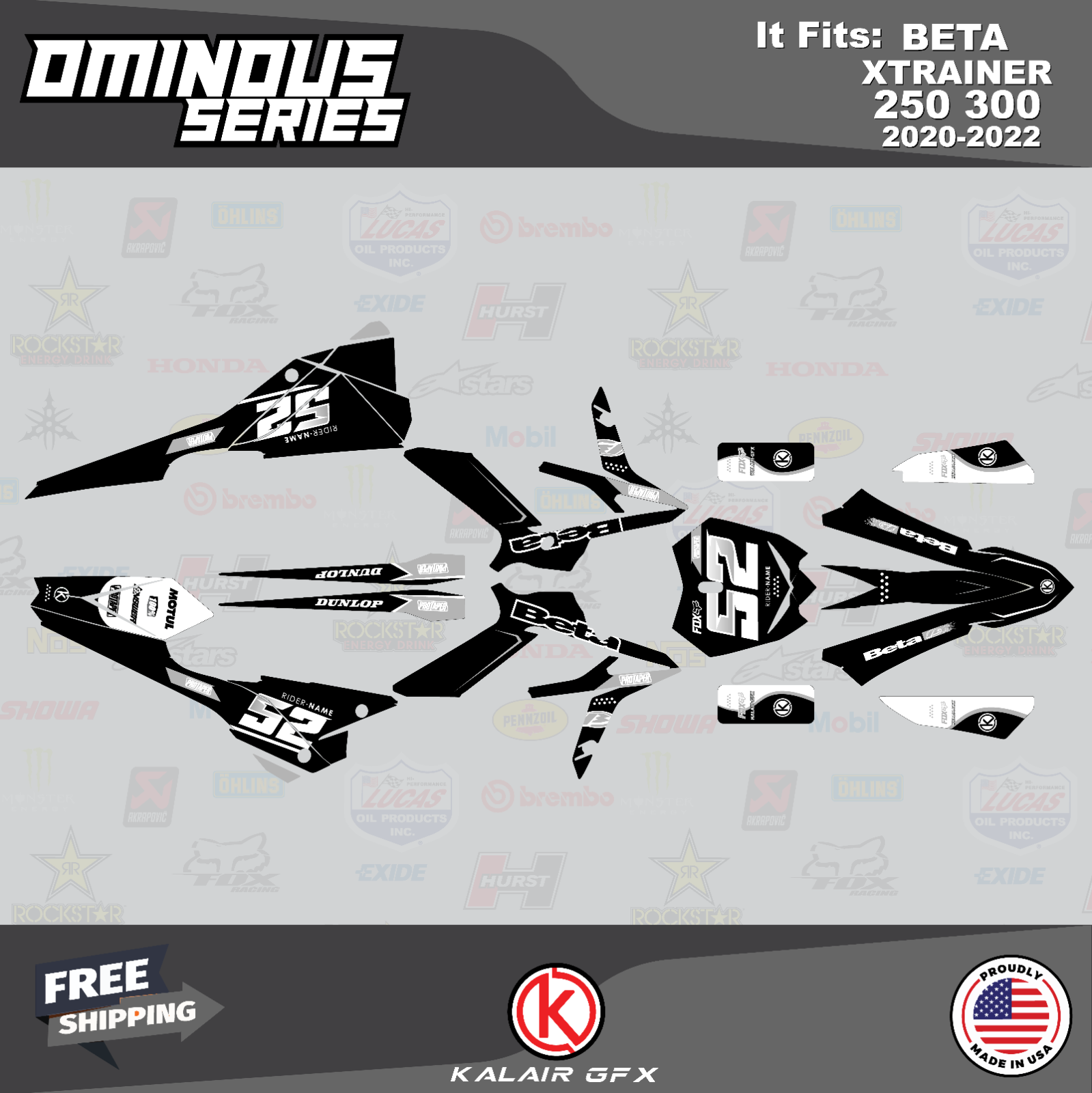 Graphics Kit for Beta Xtrainer 250 300 2020 2021 2022 Ominous Series ...