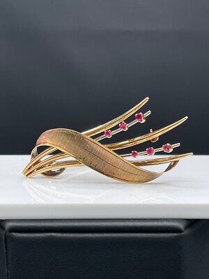 Vintage Solid 18k Yellow Gold Natural Ruby Brooch Pin | eBay