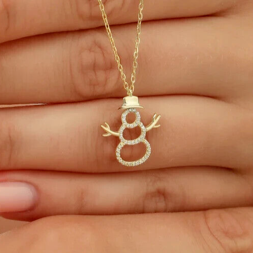 1Ct Round Simulated Diamond Women's Snowman Pendant Chain 14K Yellow ...