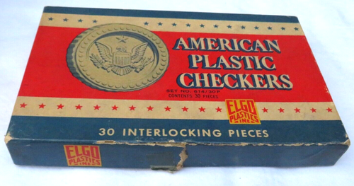 Vintage American Plastic Checkers Set No. 614/30 Pieces Elgo Plastics ...