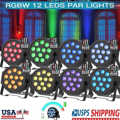 8pcs 12LED Par Light DMX RGBW Build-in-Battery DJ Disco Party Bar Stage ...