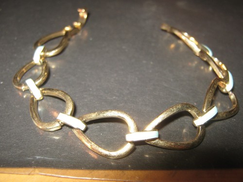 Chain Link Gold Tone Bracelet Fold over Clasp Blue Enamel Spacers | eBay