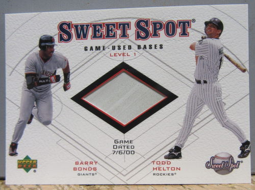 BARRY BONDS - TODD HELTON GAME USED BASES CARD 2001 UPPER DECK SWEET ...