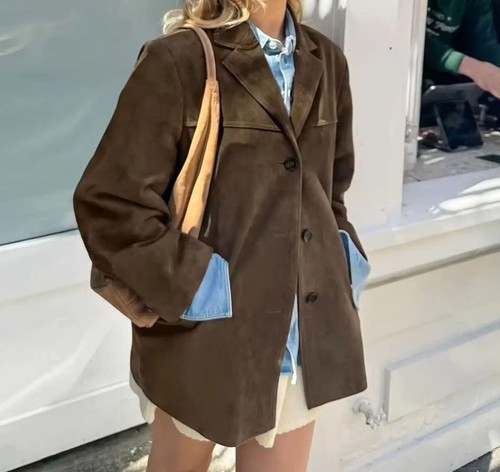 Manteau Long En Daim Pour Femme 3/4 Marron Doublé Fente Boutonné | eBay