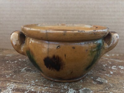 Vintage REDWARE Handled Bowl Glaze Painted PERSONALIZED signed bottom ...