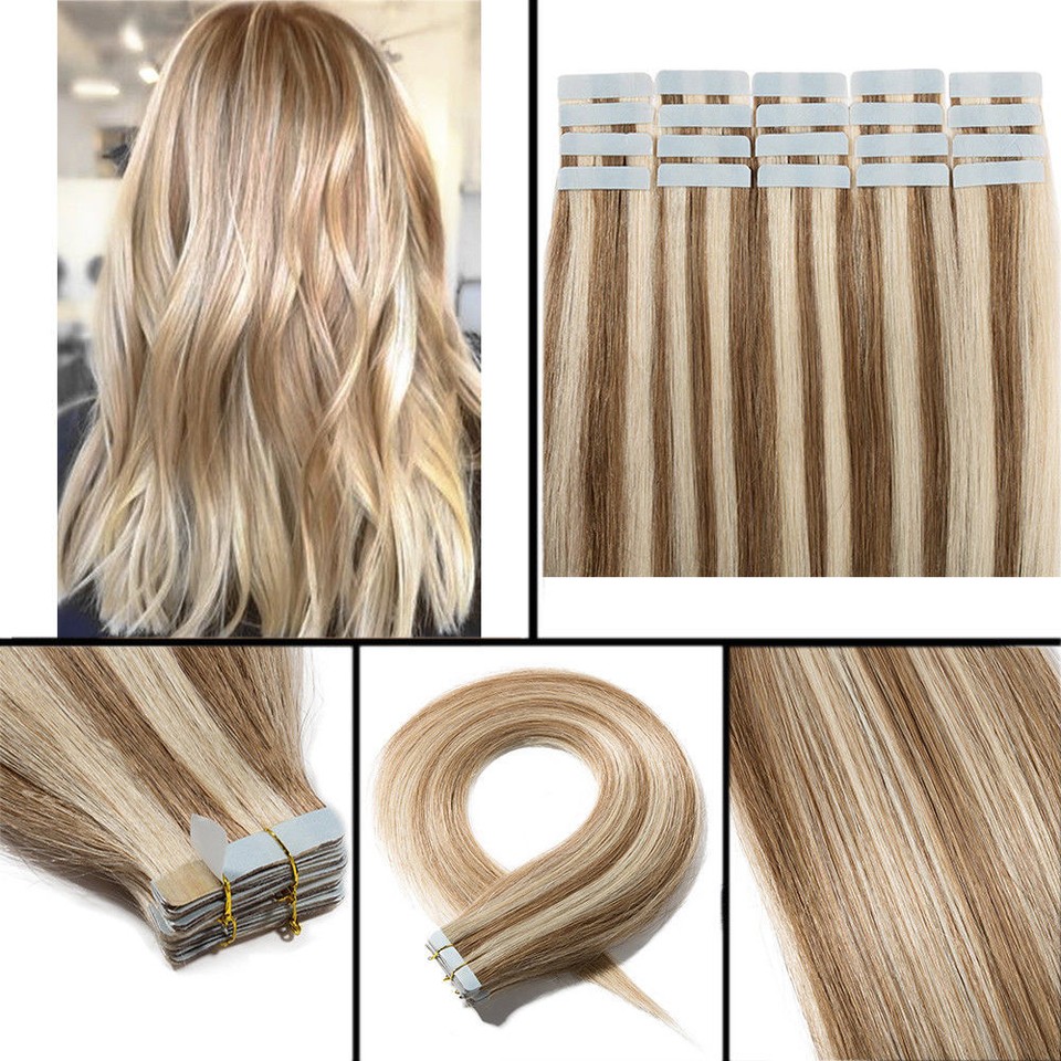 real Remy Human Hair Extensions 20pcs 16-30inch Seamless Tape In Skin ...