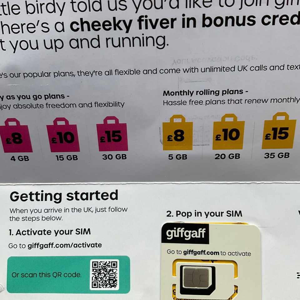 2 Giffgaff Nano Micro Standard SIM cards £10 FREE with first top up ...