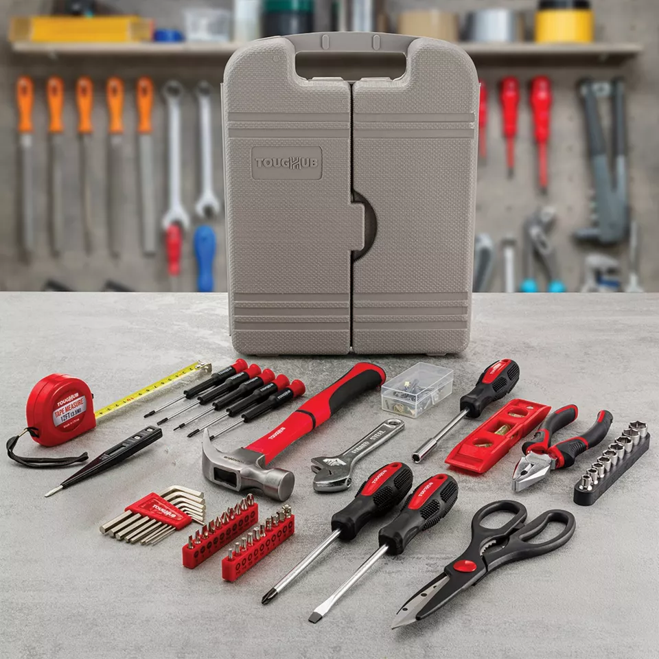Red 56 Pcs Tool Kit For Home Repair Tool Set With Hammer, Screwdriver ...
