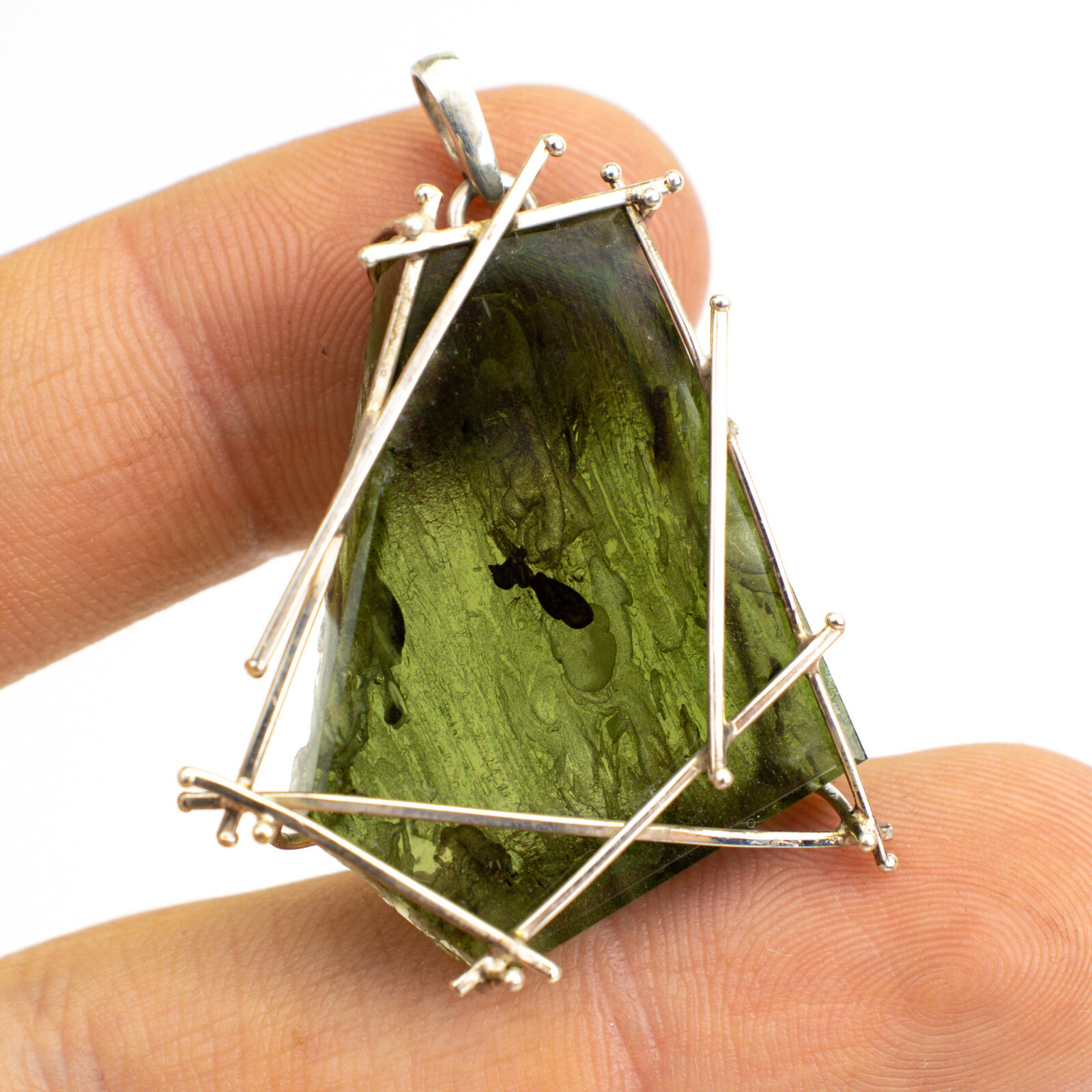 9.87gr MOLDAVITE genuine exclusive polished handmade pendant silver ...