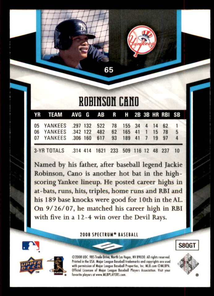 2008 Upper Deck Spectrum #65 Robinson Cano New York Yankees | eBay