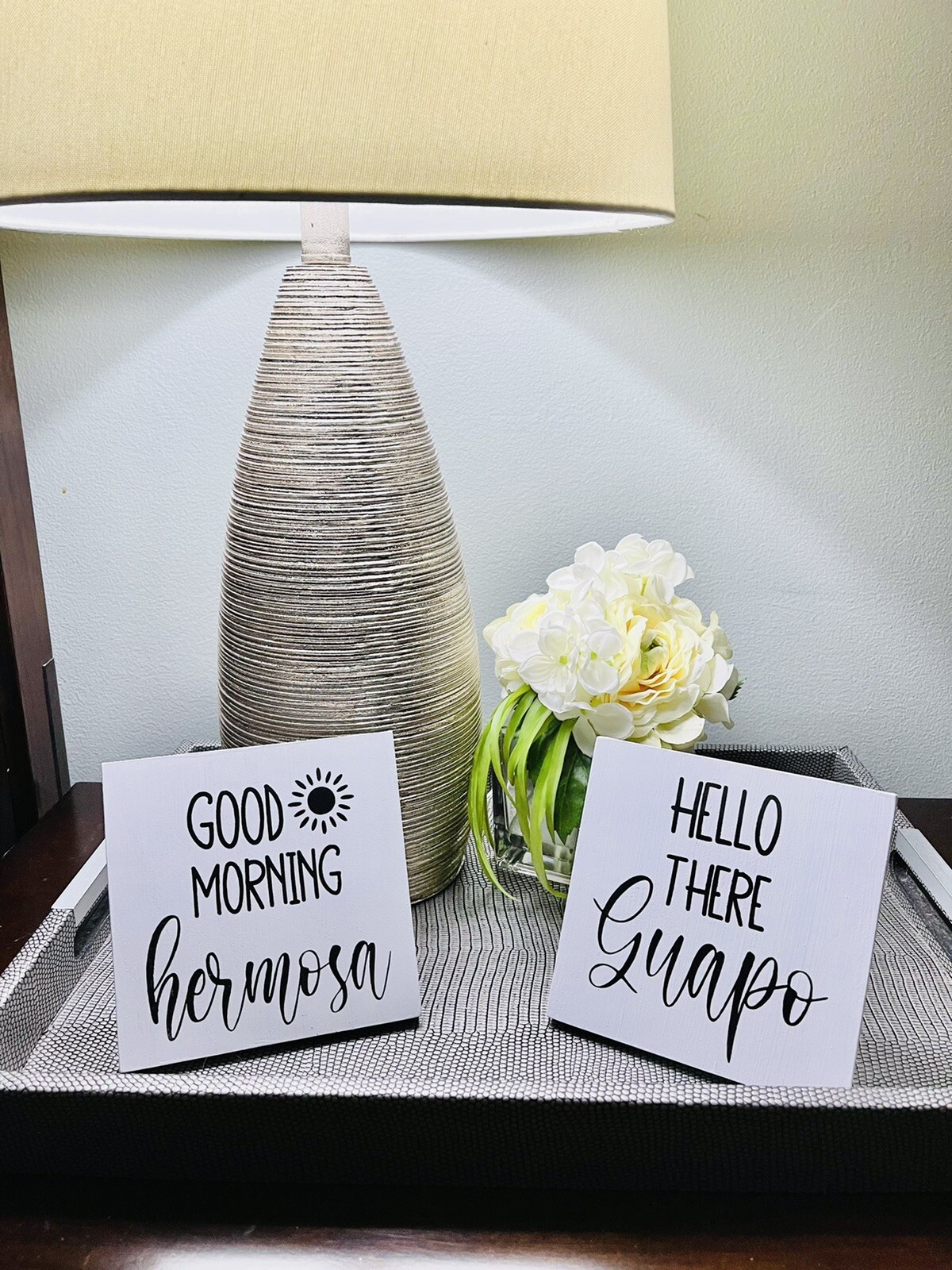 Wood Signs Good Morning Hermosa & Hello Here Guapo 5.5”x5.5”x.5 ...