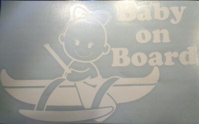 9" GIRL BABY ON BOARD OUTRIGGER CANOE HAWAIIAN VINYL CARHOME WHITE ...