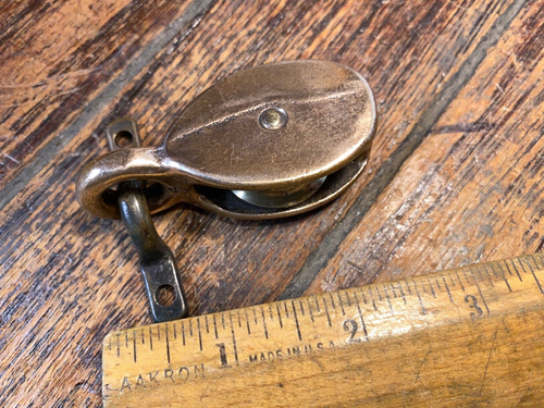 VINTAGE SMALL BRONZE BULLET BLOCK W/DECK MOUNT 1" SHEAVE 5/16" LINE (2 ...