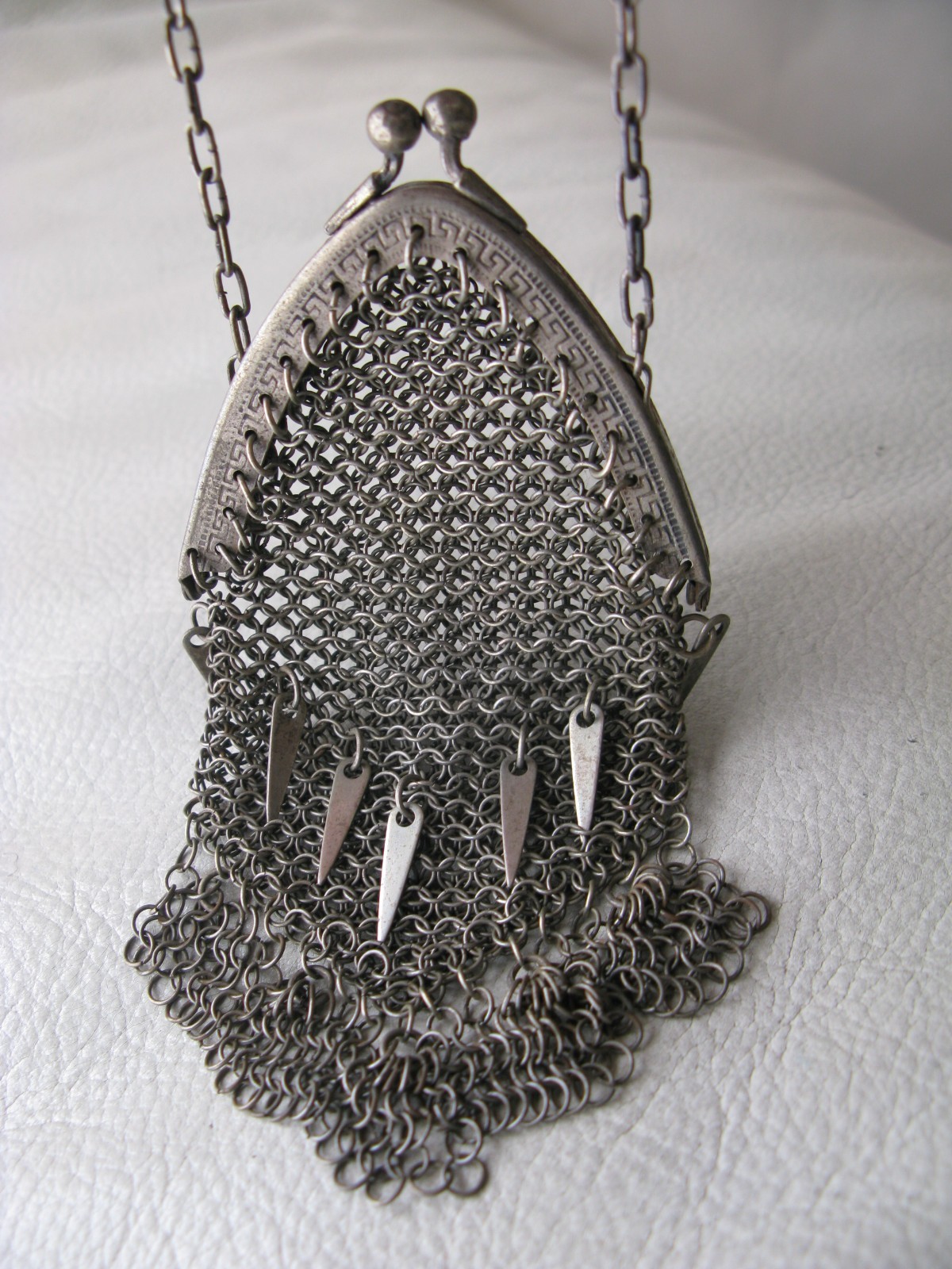 Antique Chatelaine Silver Greek Key Frame 7 Tassels Mesh Coin Purse ...