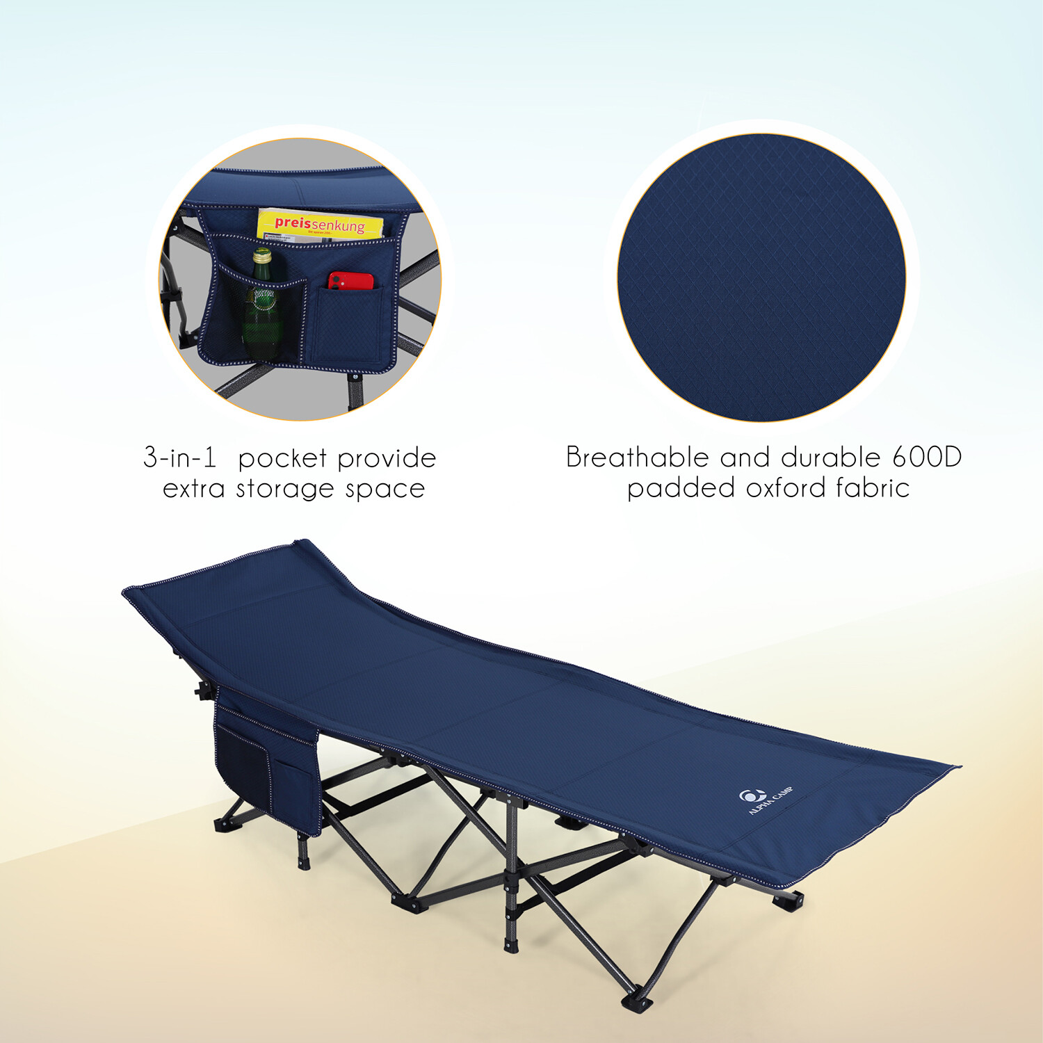 ALPHA CAMP Oversized Camping Cot Folding Sleeping Bed Supports 600 lbs ...