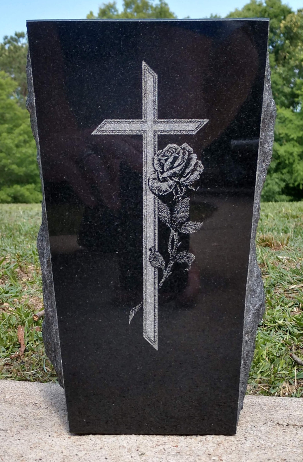 Granite Memorial Vase Tapered 5"x4"x9" Jet Black with Etched Design | eBay