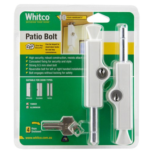 Whitco CyL4 Patio Door Bolt 2pc White, Primrose, Brown, Silver or Black ...