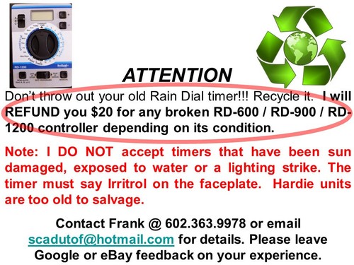 Irritrol Rain Dial RD-600, Hardie RainDial RD600 Module -Fst Shp ...