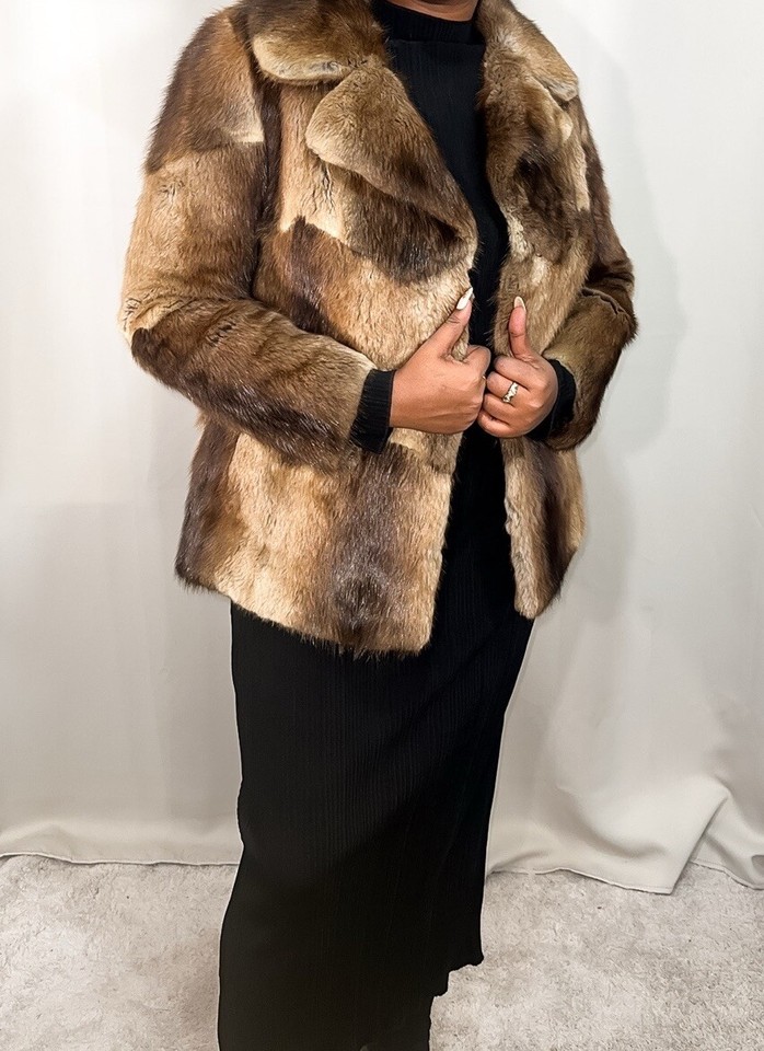 Real Fur Brown Mixtures Muskrat Bisam Vintage Oversized Coat FR433 ...