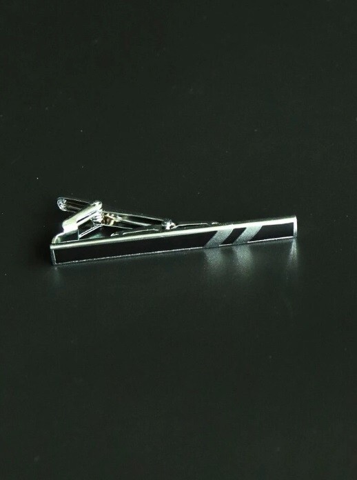 Real 10K Two Tone Gold With Black Enamel Diagonal Line Tie Clip For Men ...