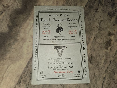1926 TOM BURNETT RODEO SOUVENIR PROGRAM WICHITA FALLS, TEXAS ADS ...