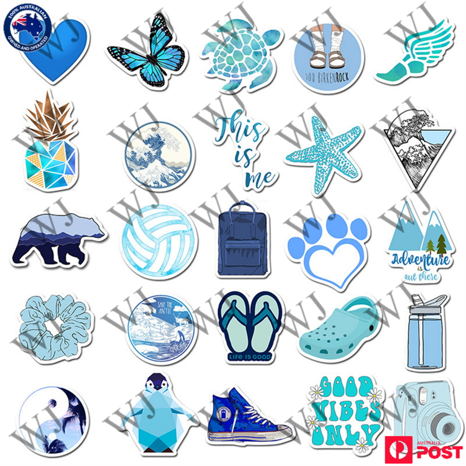 50pcs Blue INS Style VSCO Cute Vinyl Decal Stickers Laptop Waterproof ...