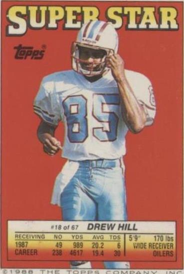 1988 Topps Super Star Sticker Back Cards - Drew Hill, Sammy Winder ...