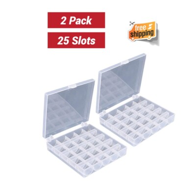 2 Pack 25 Slots Empty Bobbins Spools Box, Sewing Craft Plastic Case ...
