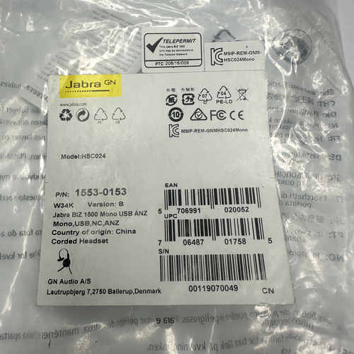 Jabra BIZ 1500 Headset Mono USB NC Wired HSC024 | eBay