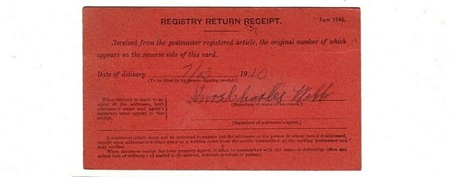 1910 United States Post Office Registry Return Receipt. | eBay