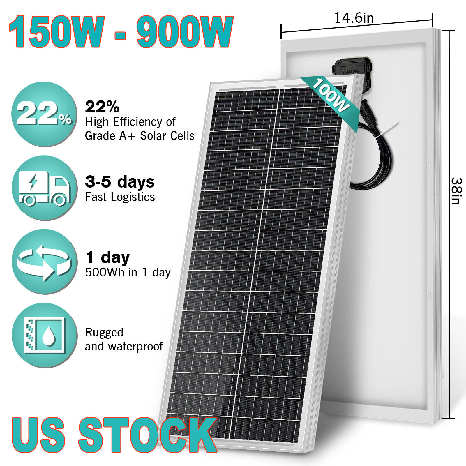 150W-900W 12V Solar Panel Mono High-Efficiency Solar Generator PV for ...