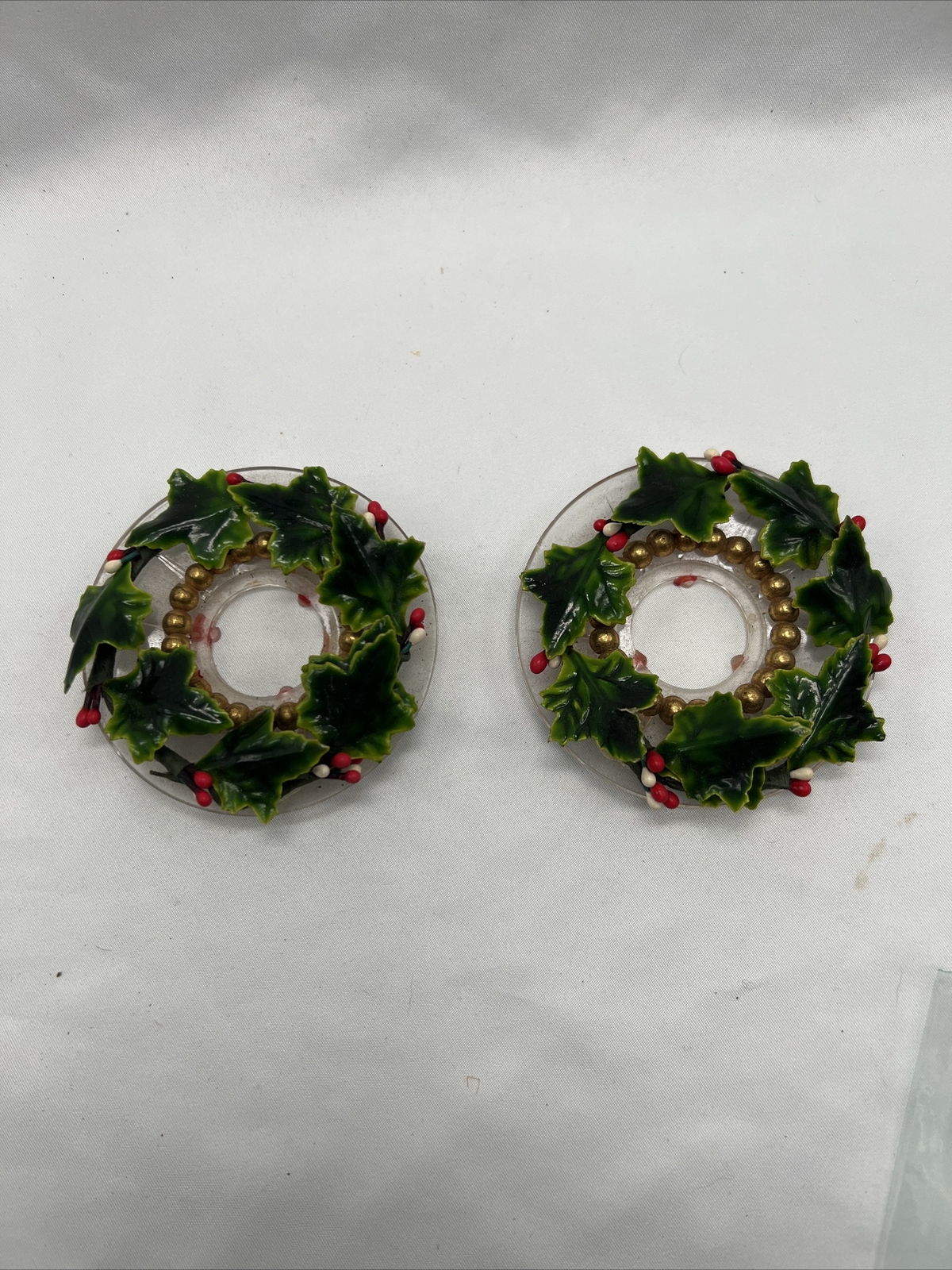 Vintage Paragon Wax Drip Catcher Green Red Holly Leaves Set Of 2 Kitsch ...