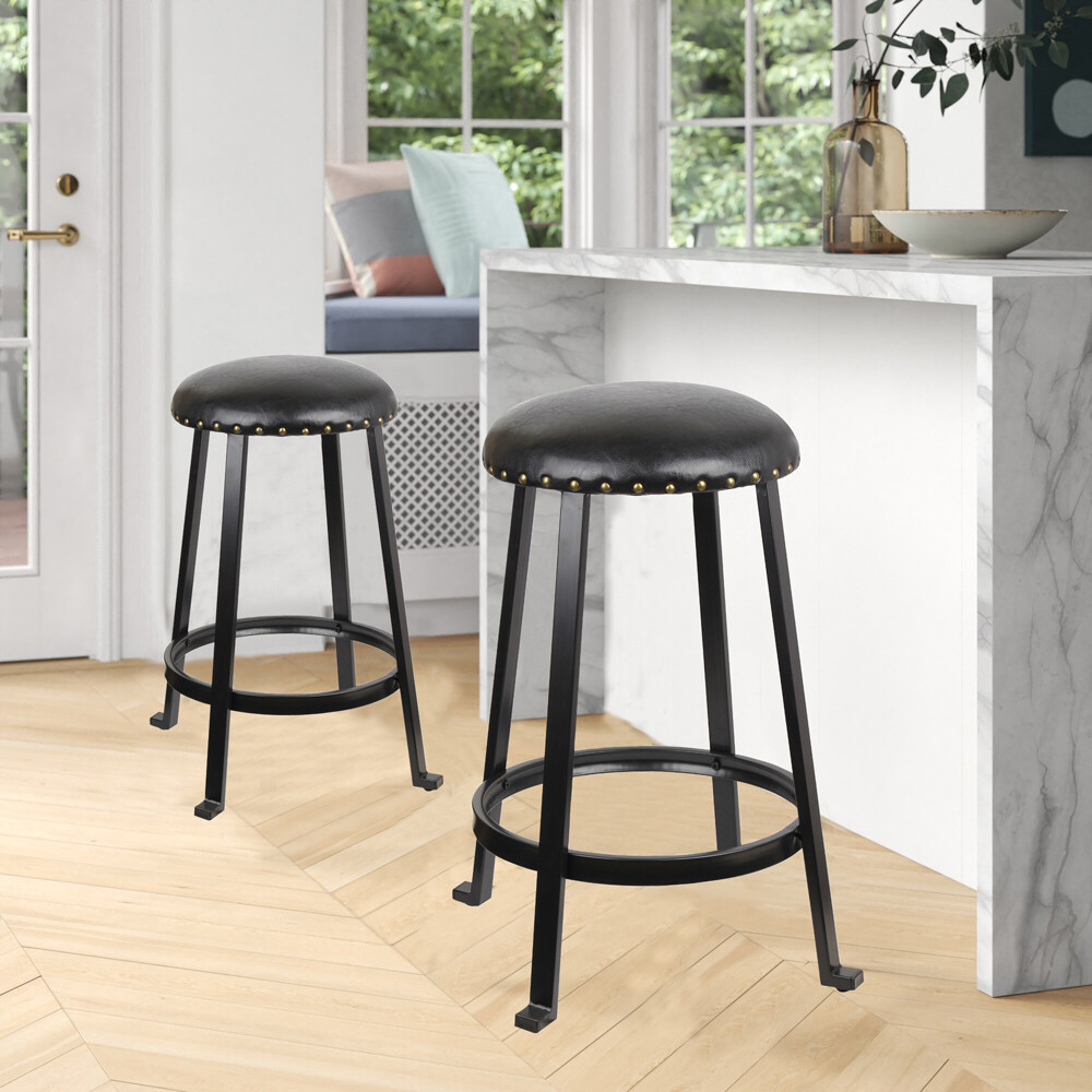 24'' Black Round Backless Metal Bar Stool Kitchen Stools Pack of 2 | eBay