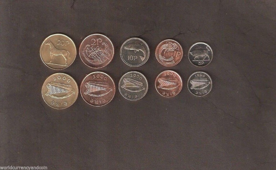 Ireland 1 2 5 10 20 PENCE New 1996-2000 UNC 5v SET Irish HARP BULL ...