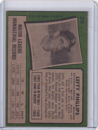 1971 Topps Baseball #279 Lefty Phillips - California Angels | eBay